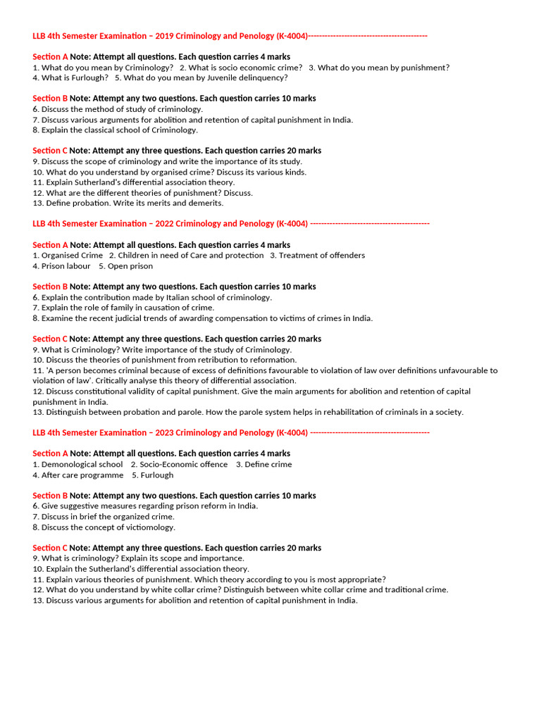 Criminology & Penology Exam Papers | PDF | Criminology | Crimes