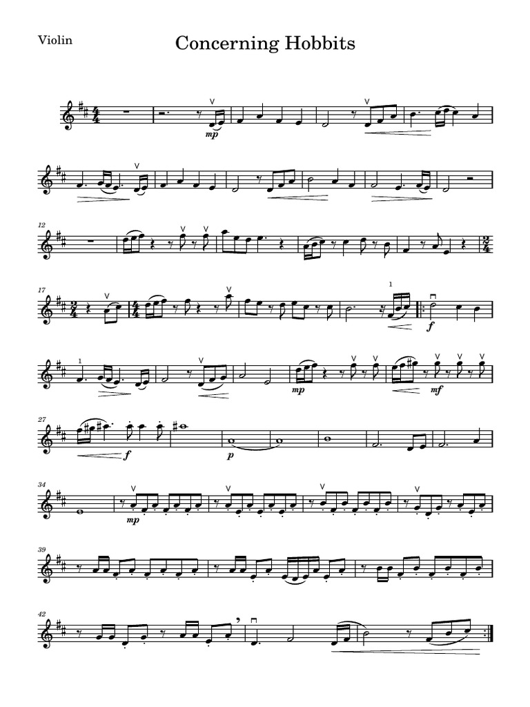 Violin Sheet Music for "Concerning Hobbits" | PDF