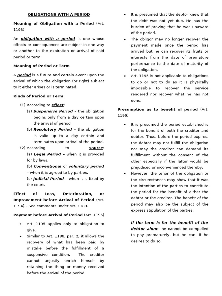 Ch. 3, Sec. 2 - Obligations With A Period | PDF | Guarantee | Civil Law ...