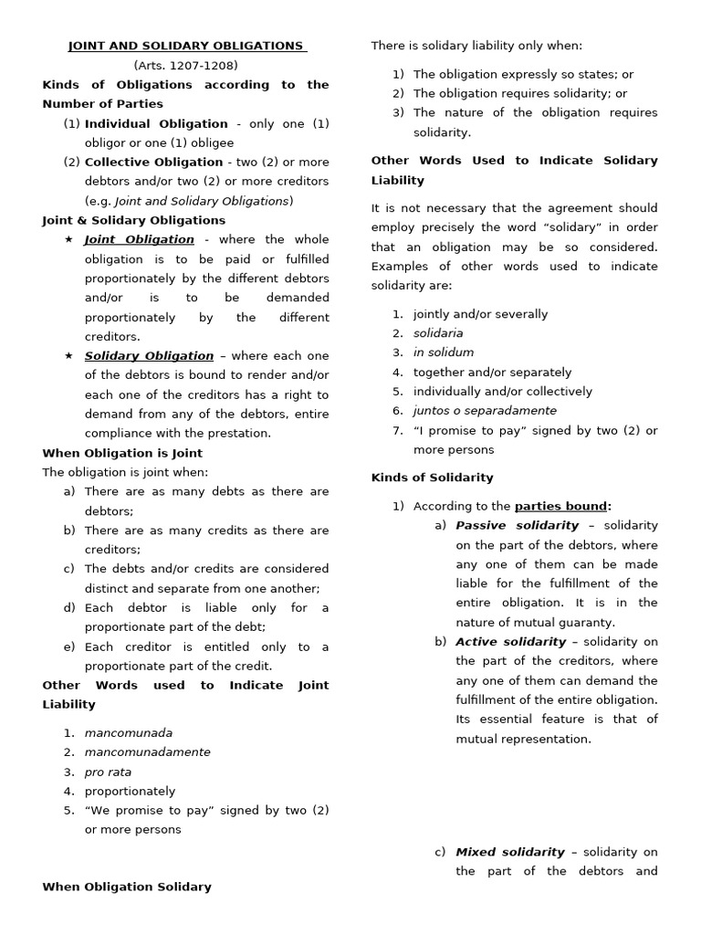 CH. 3, SEC. 4 - JOINT AND SOLIDARY OBLIGATIONS | PDF | Solidarity ...