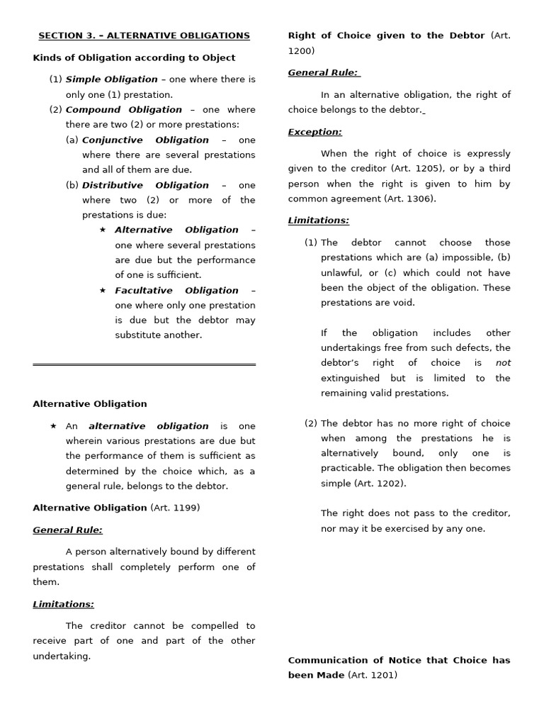 Ch. 3, Sec. 3 - Alternative Obligations | PDF | Legal Liability | Indemnity