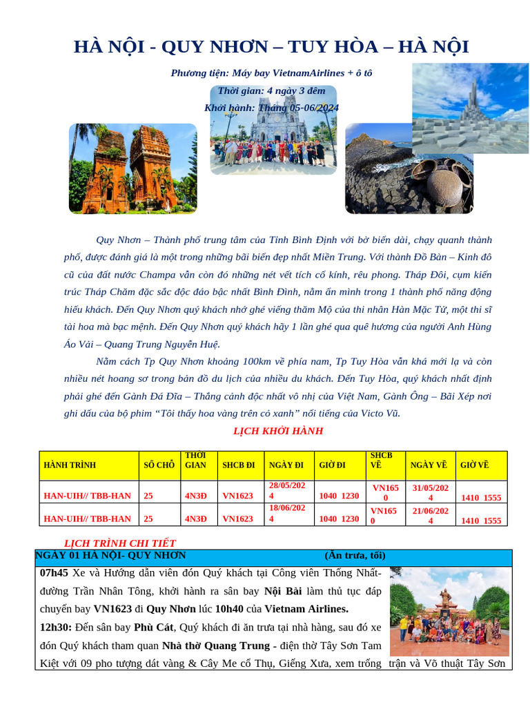 1.Hangr-Vna - Quy Nhơn-Tuy Hòa 4n3d - Quy 2.2024 (Bay Uih Ve TBB) | PDF