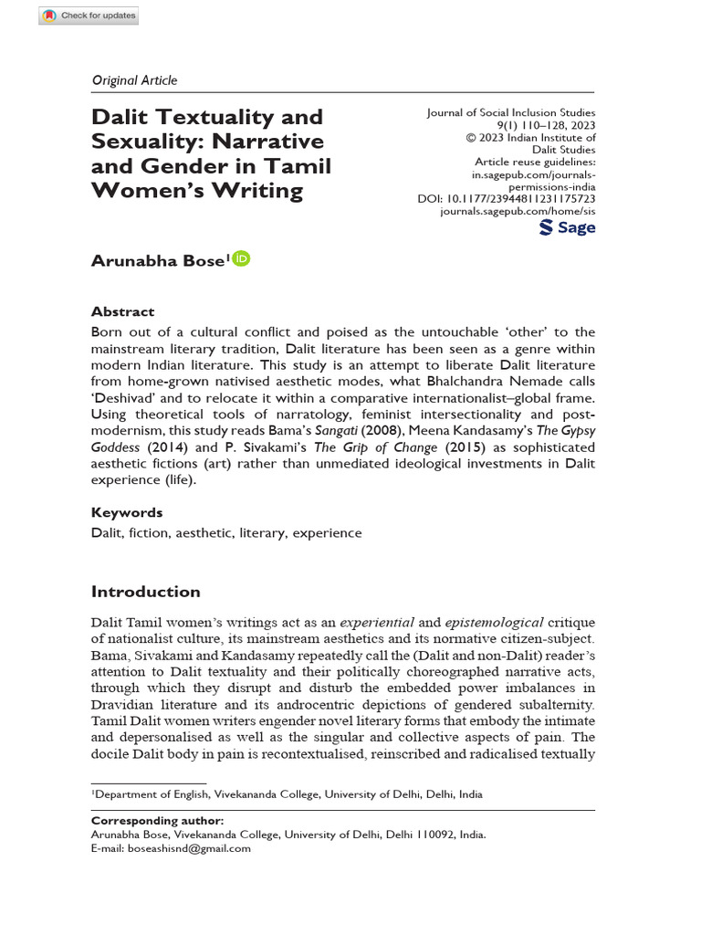 09 Arunabha Bose 2023-Dalit Textuality and Sexuality-Narrative and Gender in Tamil Women's ...
