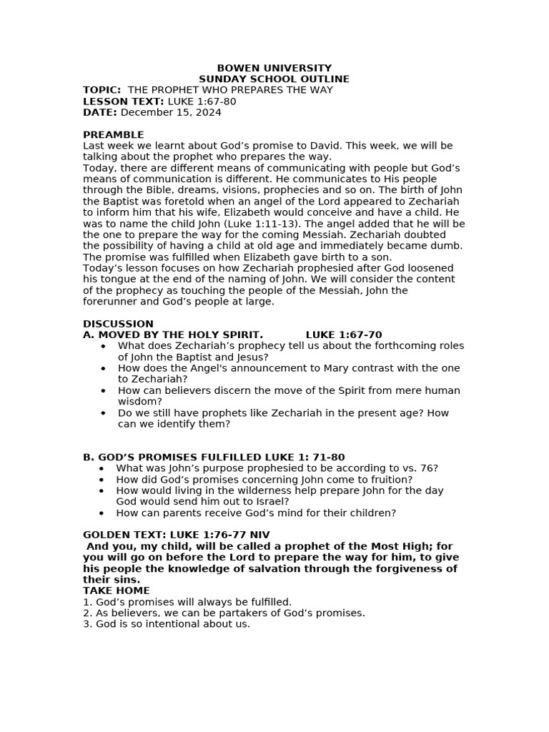 Sunday School Outline For 15th of December Edit | PDF