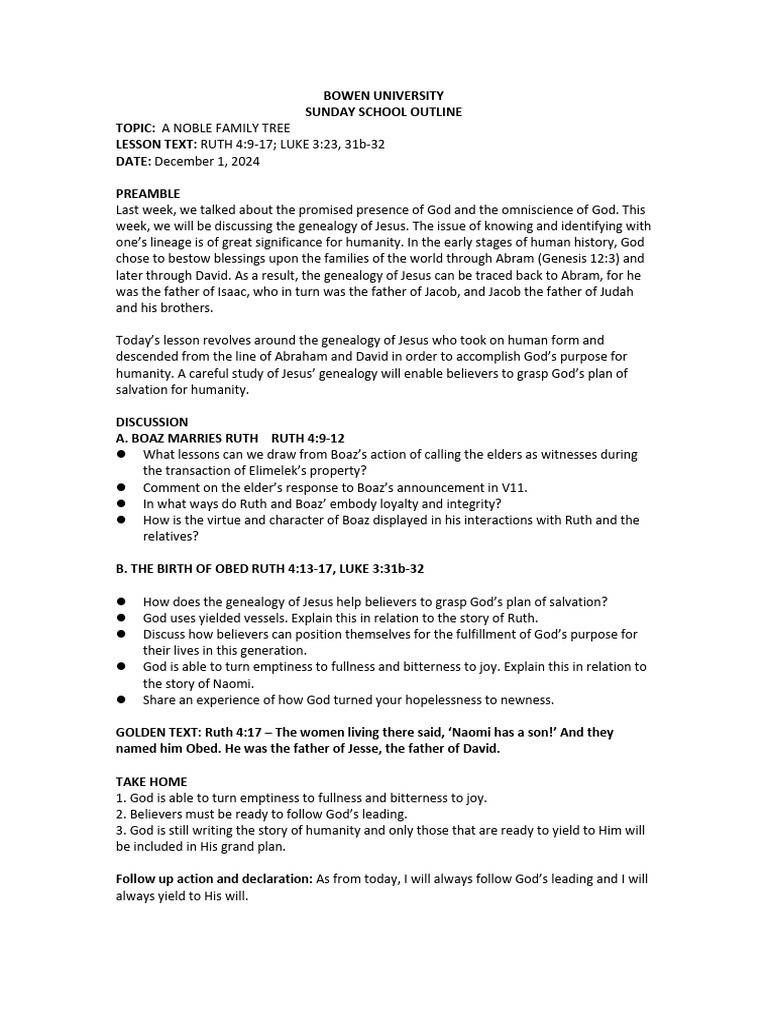 Sunday School Outline For 1st of December 2024 | PDF | Ruth (Biblical ...