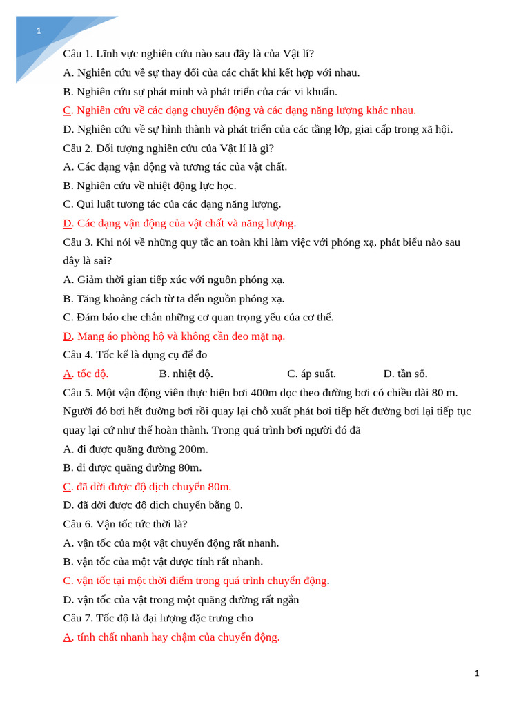 Mon Ly de Cuong On Tap Cuoi HK 1 NH 2024-2025 | PDF