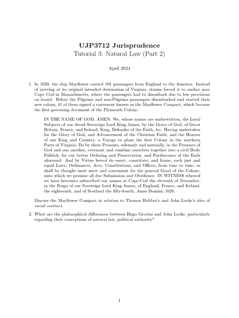 UJP3712 - Tutorial 3 (Natural Law - Part 2) - Question | PDF