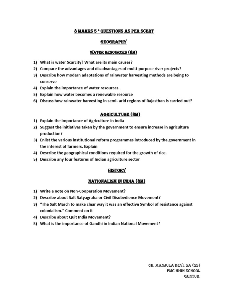 8 Marks 5 Star Questions as Per Scert | PDF | Economies