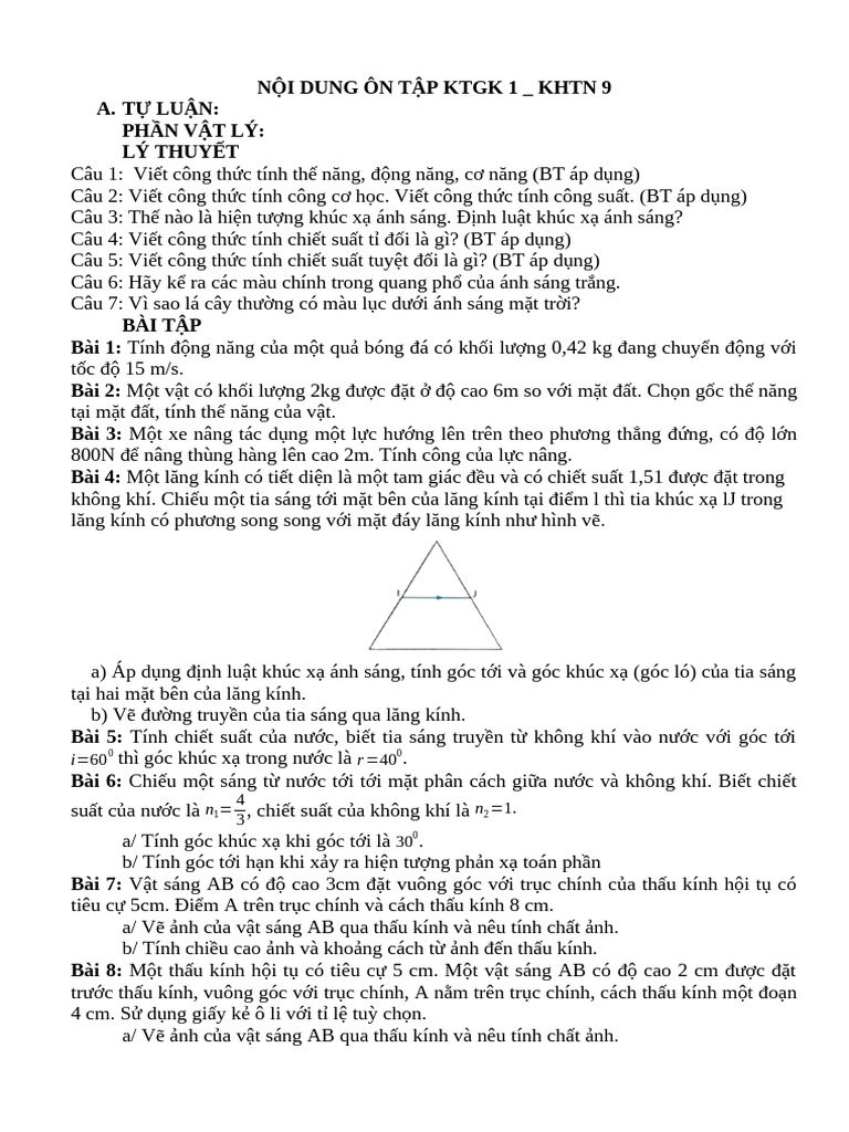ND ON KTGK 1 MÔN KHTN 9 Pho To Cho HS | PDF