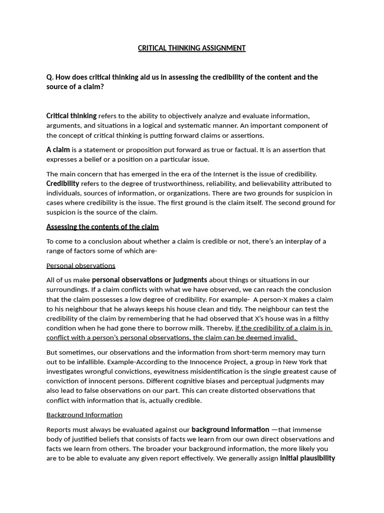 Critical Thinking Assignment | PDF | Rhetoric | Persuasion