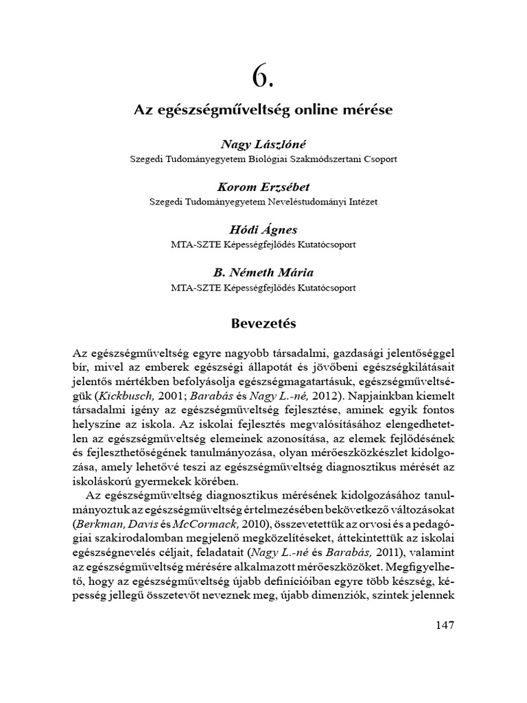 NagyL Korom Hodi B.nemeth 2015 Egeszsegmuveltseg Online | PDF