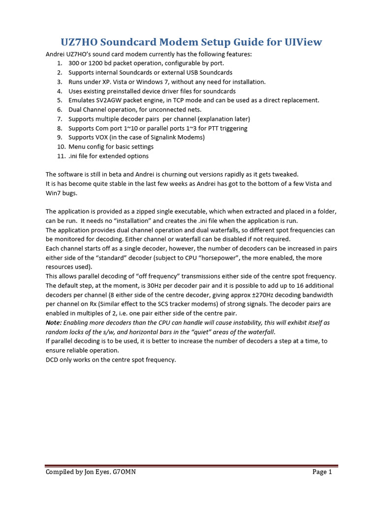 Ham PKT Soundmodem User Guide | PDF | Modem | Windows 7