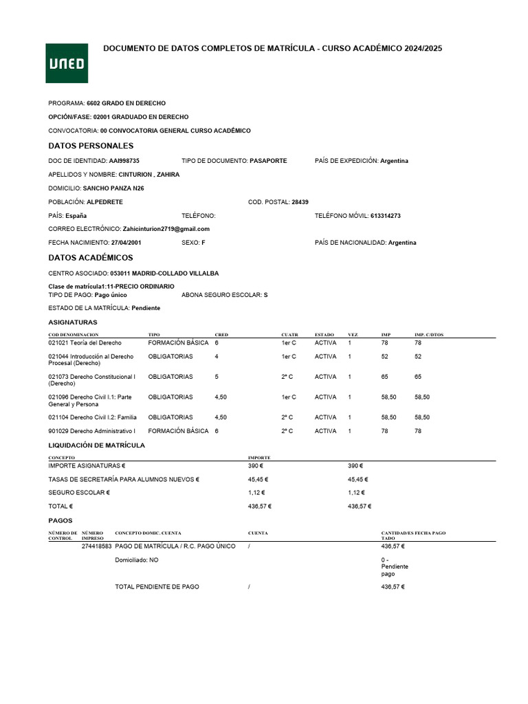 Informe Documento Matricula EEES | PDF