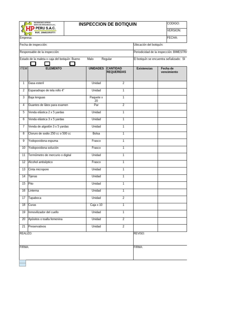 Inspeccion de Botiquin | PDF | Sustancias químicas