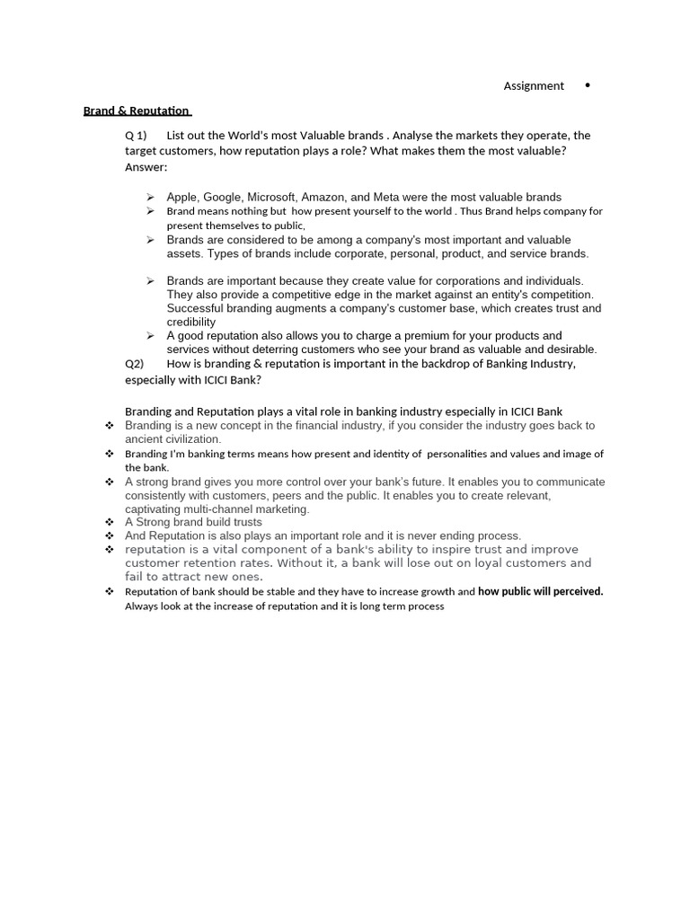 SRM - Brand and Reputation - Assignment | PDF