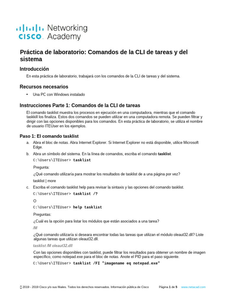 11.4.4.2 Lab - Task and System CLI Commands | PDF | Interfaz de línea de comando | explorador de ...