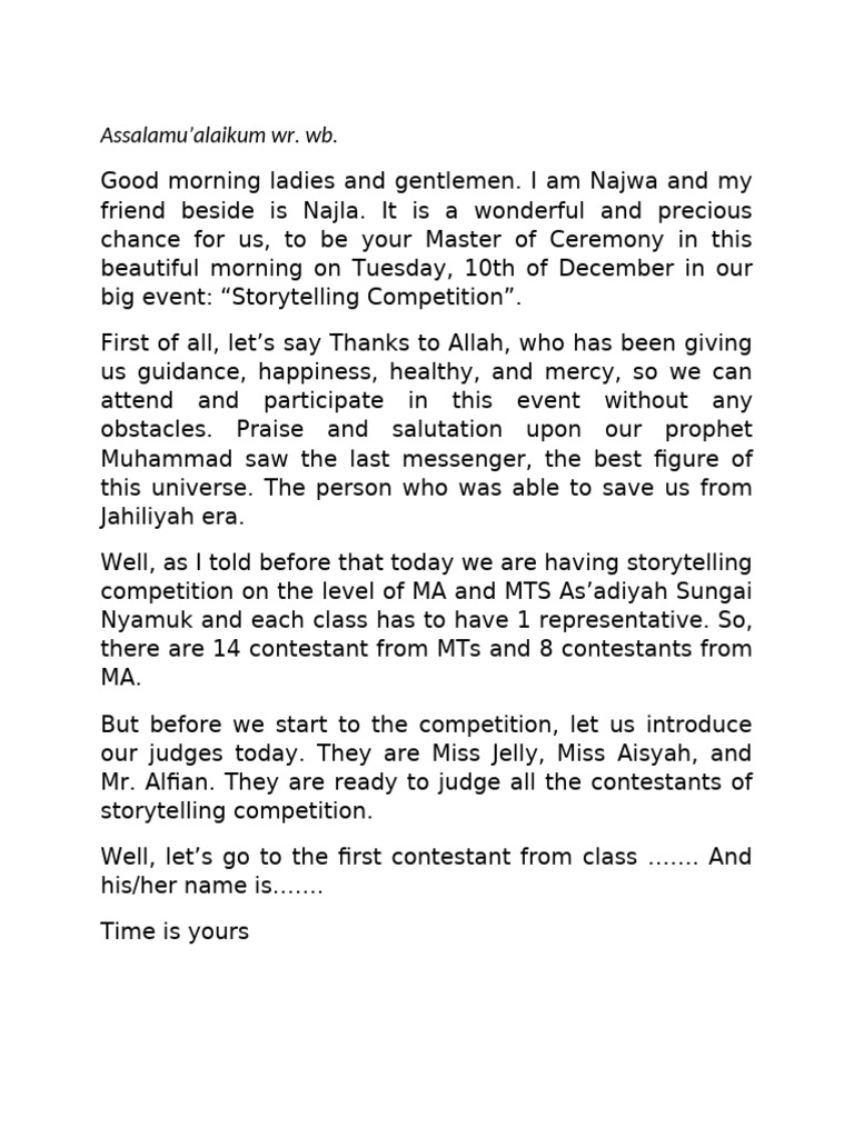 Storytelling Competition MC Script | PDF