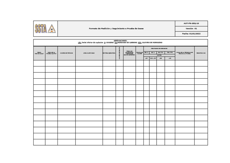 Formato De Medición Y Seguimiento A Prueba De Gases Pdf