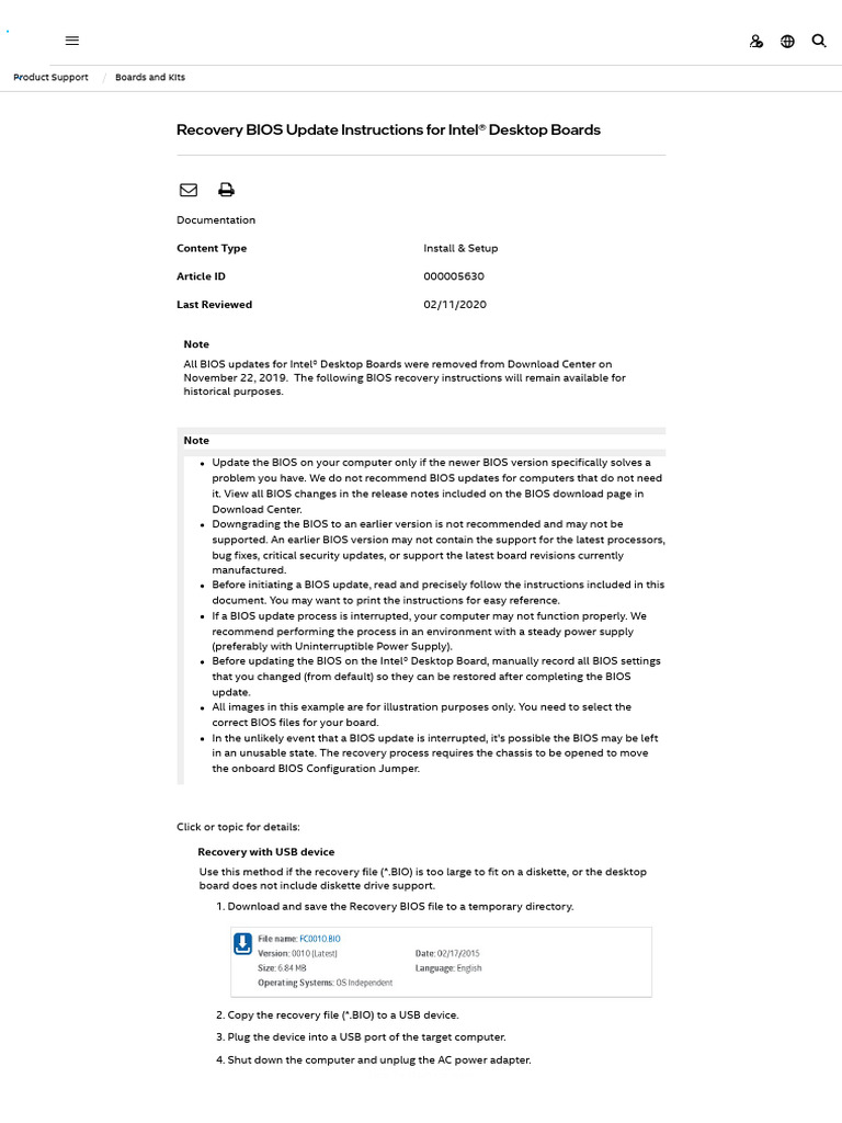 Recovery BIOS Update Instructions For Intel® Desktop Boards | PDF ...