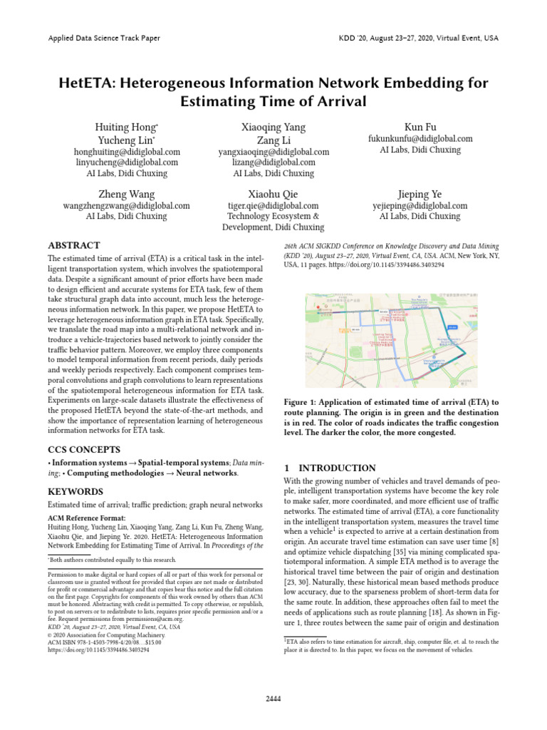 2020.HetETA - Heterogeneous Information Network Embedding For Estimating Time of Arrival | PDF ...