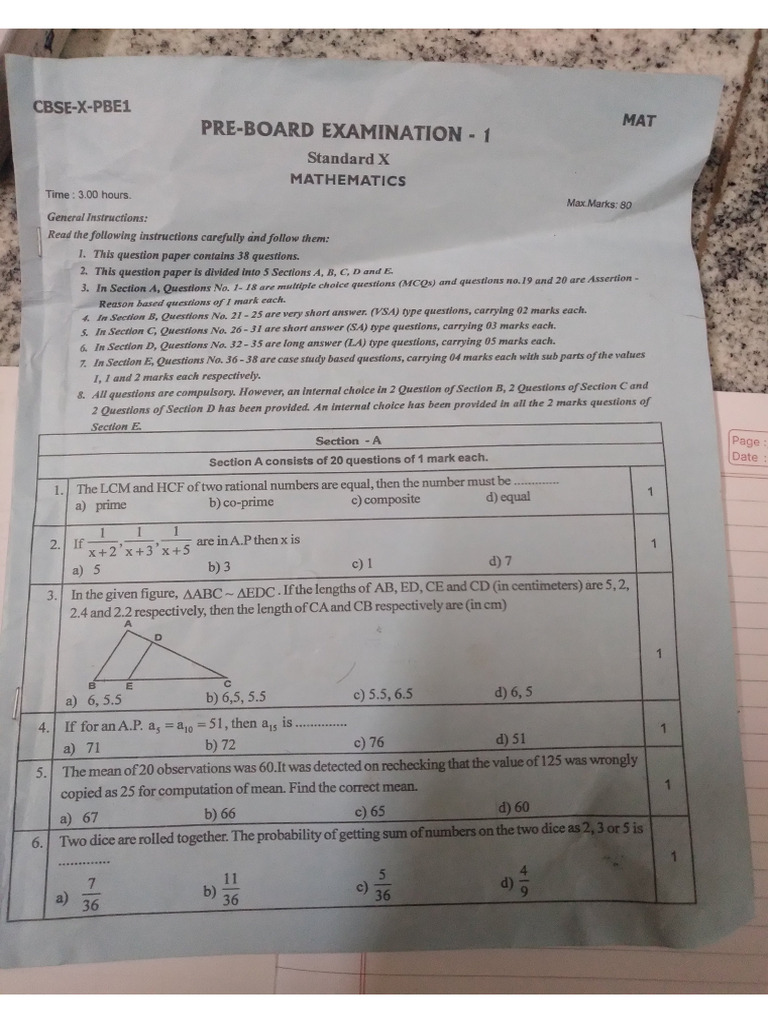 preboard maths 2024 25 | PDF