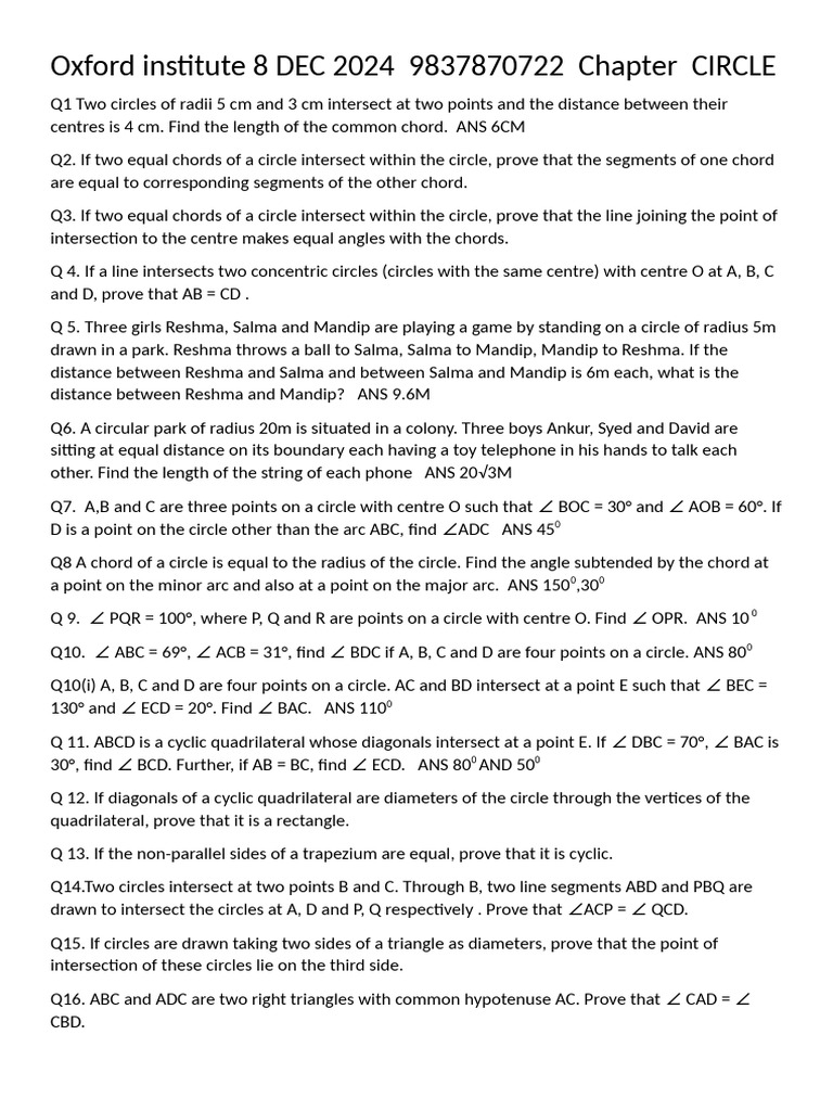 8 Dec 2024 Circle With Answer | PDF | Circle | Perpendicular