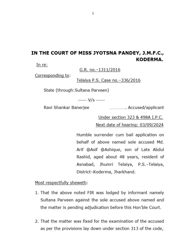 Miss Jyotsna Pandey - Bail Application - Cancellation - Md. Ashique | PDF | Bail | Criminal Law