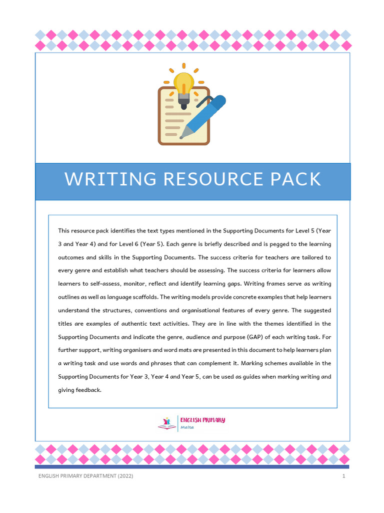 Writing Resource Pack for Primary English | PDF | Paragraph | Vocabulary