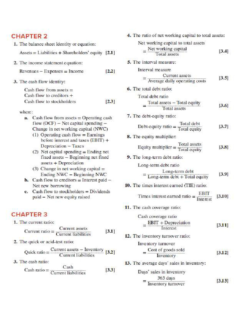 Formula Sheet Chap 1-7 | PDF