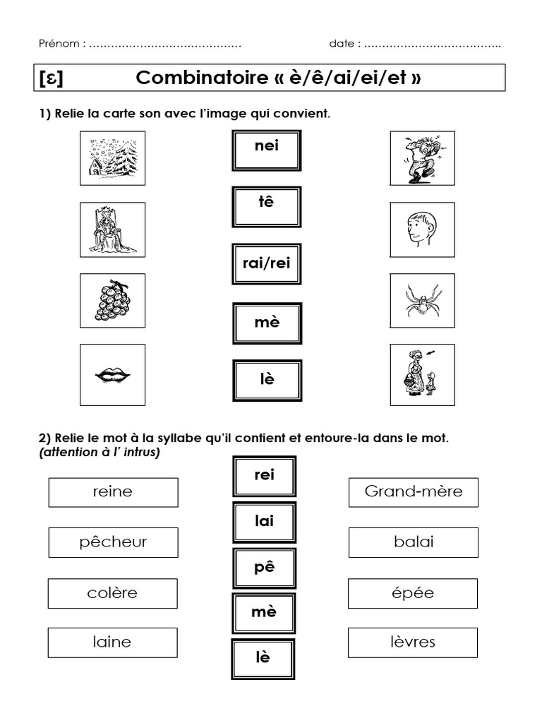 Exercices sur les sons è, ê, ai, ei | PDF