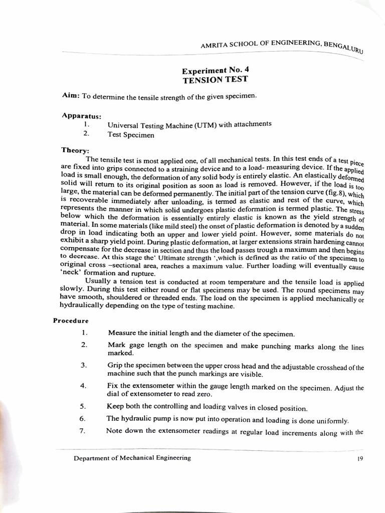 4 Tension Test | PDF | Deformation (Engineering) | Strength Of Materials