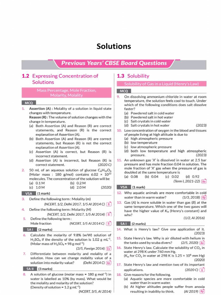 Concentration of Solutions: MCQs & Concepts | PDF | Phases Of Matter ...