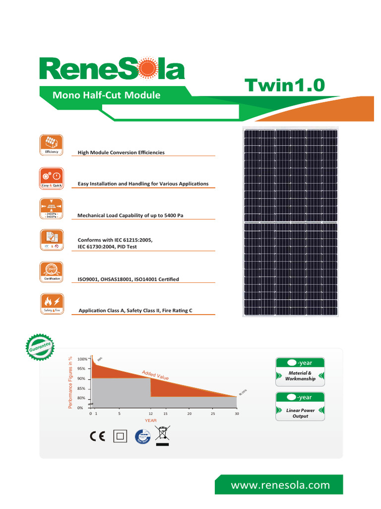 2.1 - Folha de Dados - Renesola | PDF | Electrical Equipment | Electronic Engineering