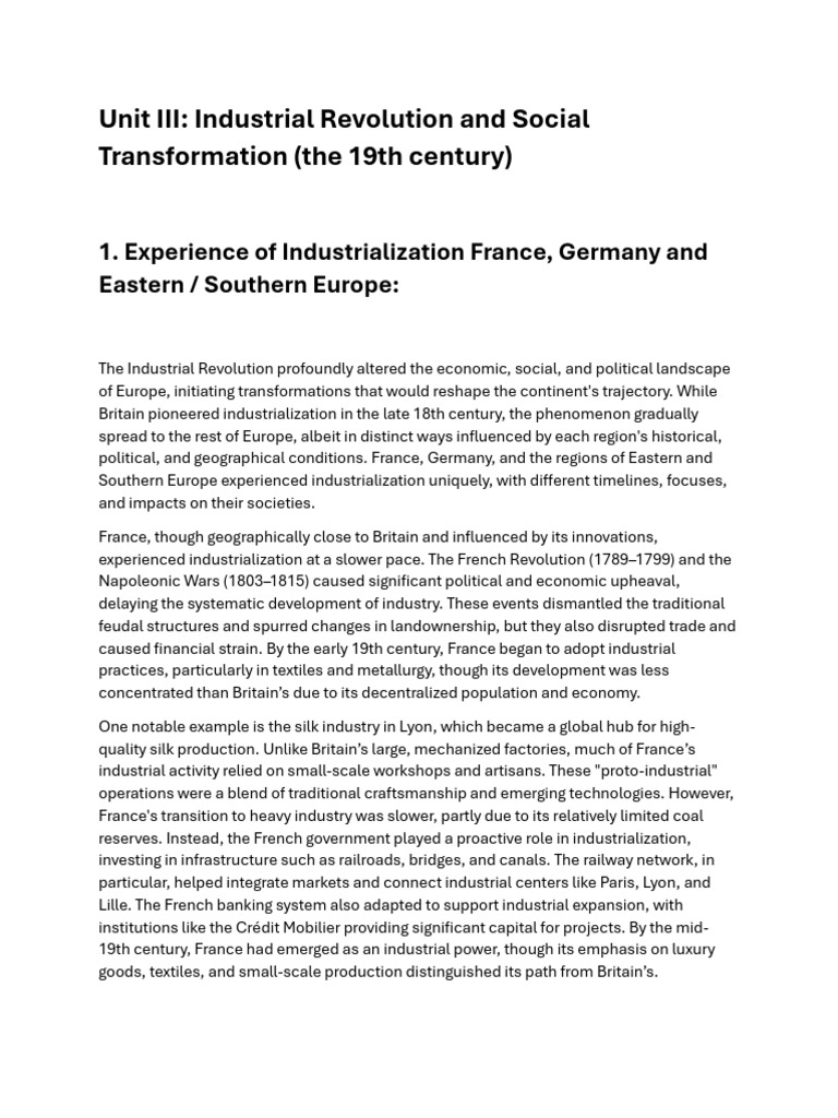 History of Modern Europe DU UNIT 3 | PDF | Industrial Revolution ...