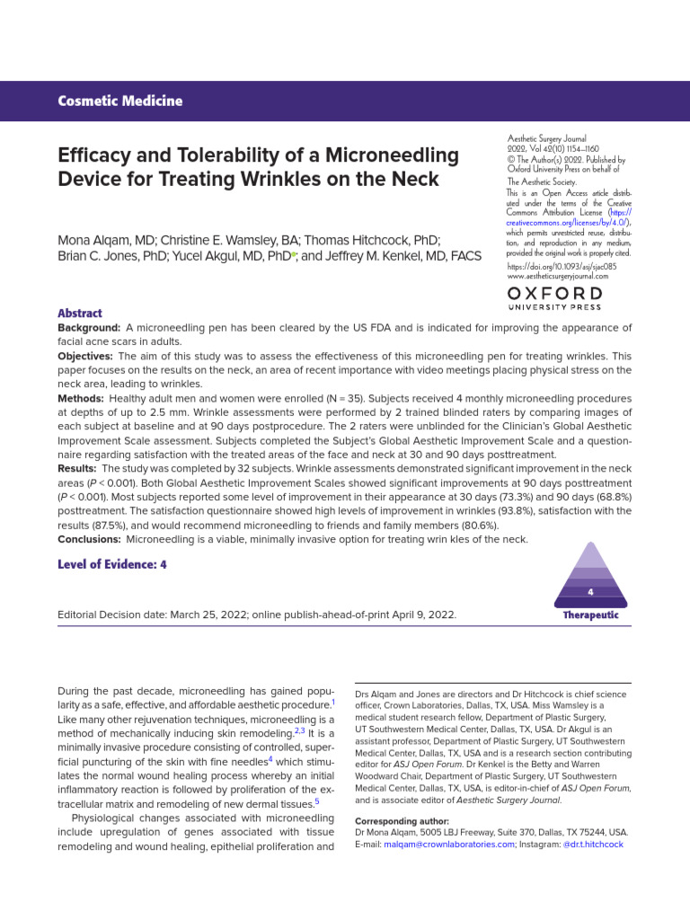 Efficacy and Tolerability of A Microneedling Device For Treating ...
