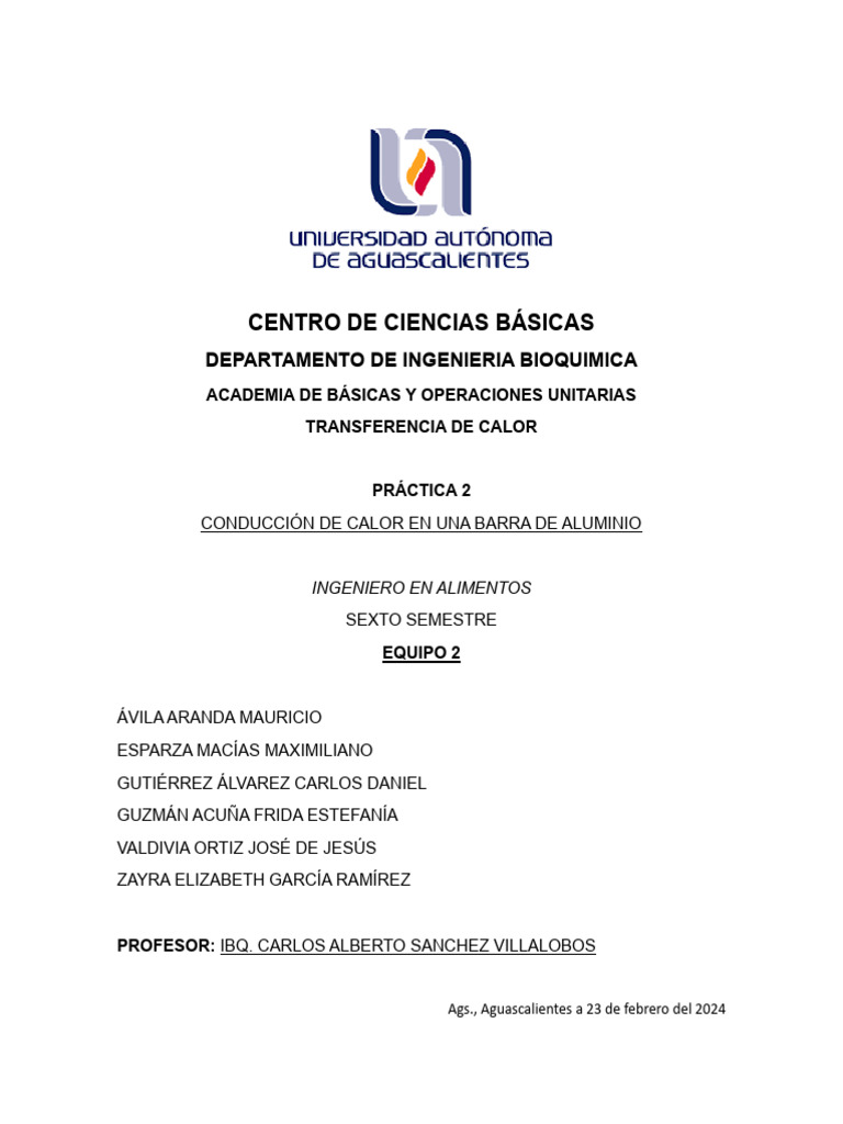 Practica 2 Conduccion de Calor en Una Barra de Aluminio | PDF | Calor ...