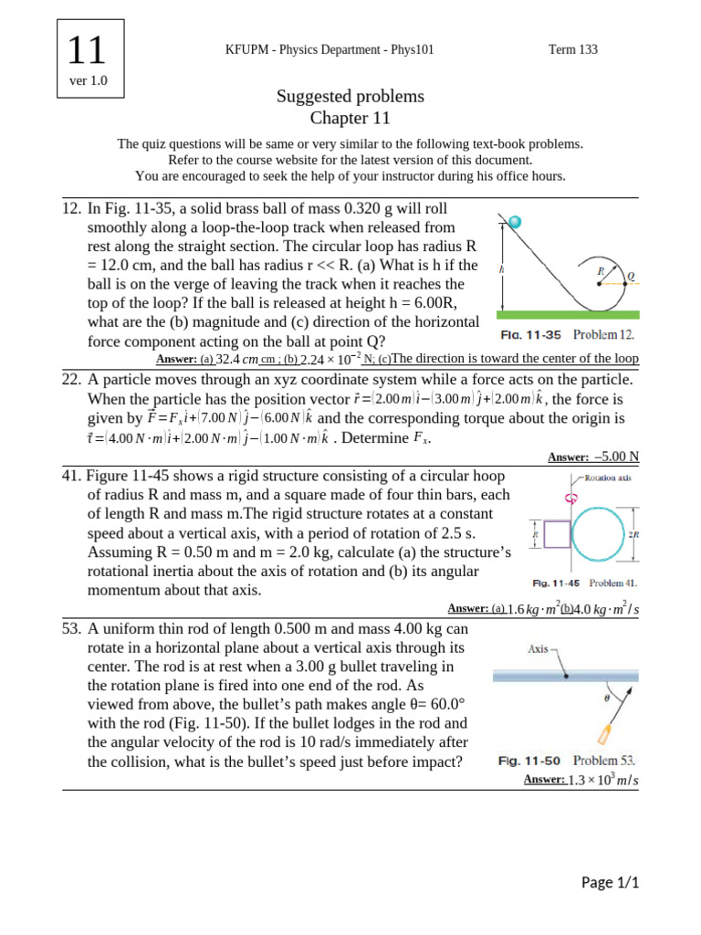 Suggested Problems-Ch 11 | PDF | Physics