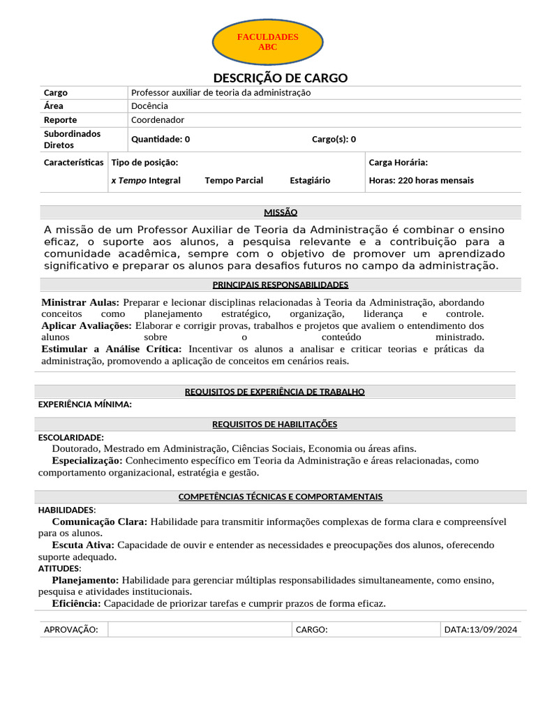 Modelo de descrição de Cargos | PDF | Liderança