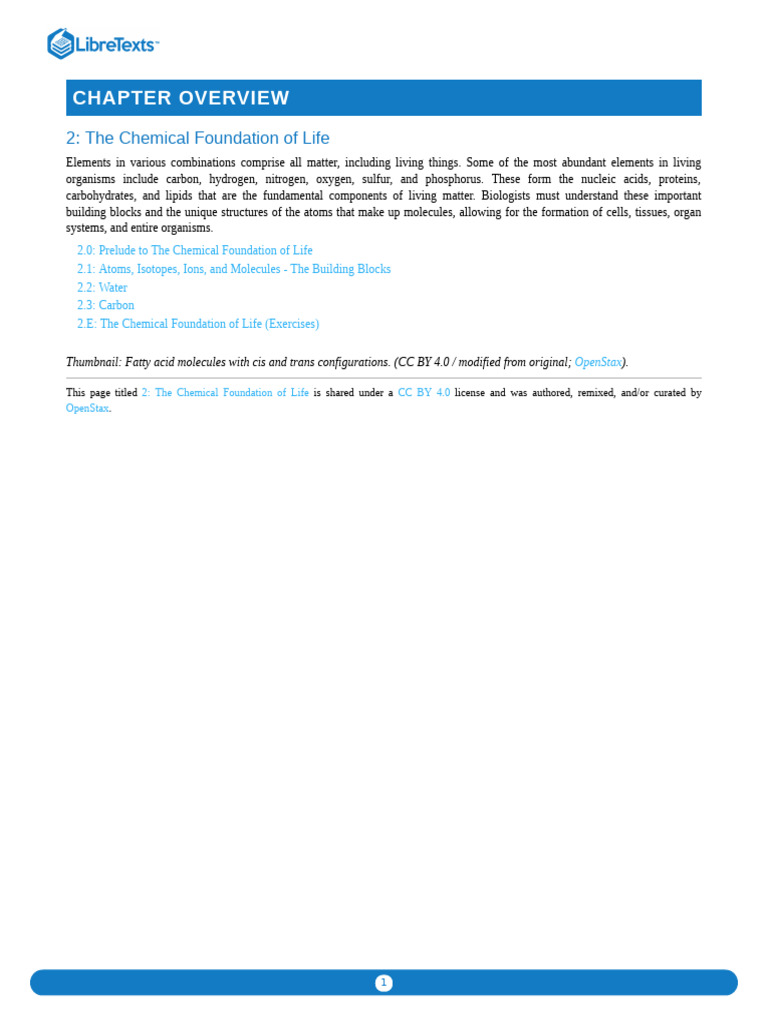 2! The Chemical Foundation of Life | PDF