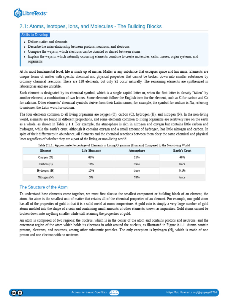 2.1! Atoms, Isotopes, Ions, and Molecules - The Building Blocks | PDF ...
