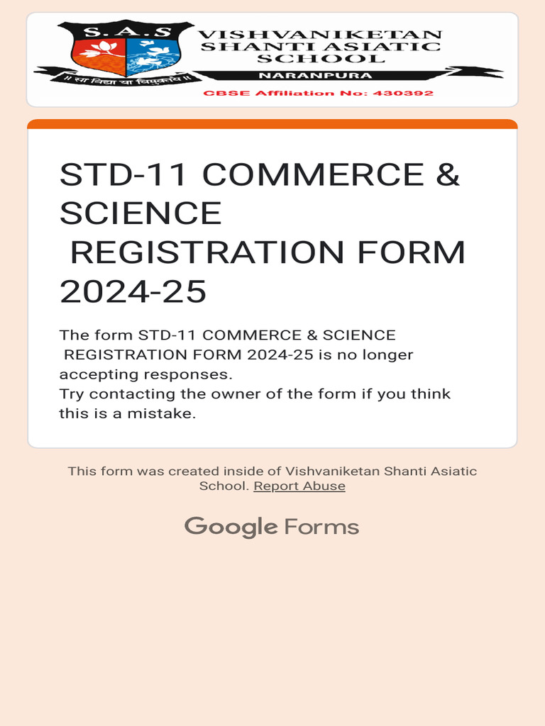 Std-11 Commerce & Science Registration Form 2024-25 | PDF