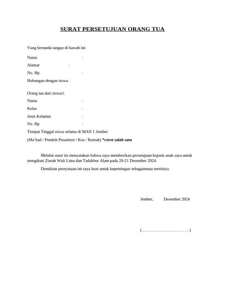 Surat Persetujuan Orang Tua | PDF