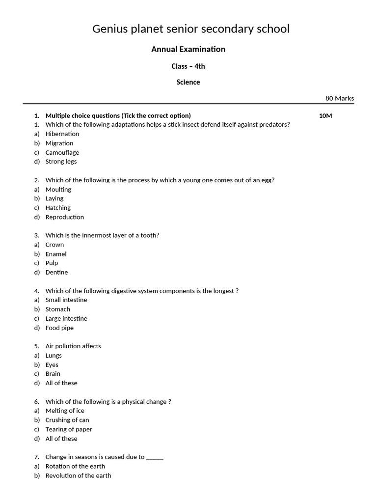 Science class 4th Annual 2024 | PDF | Earth | Dentin