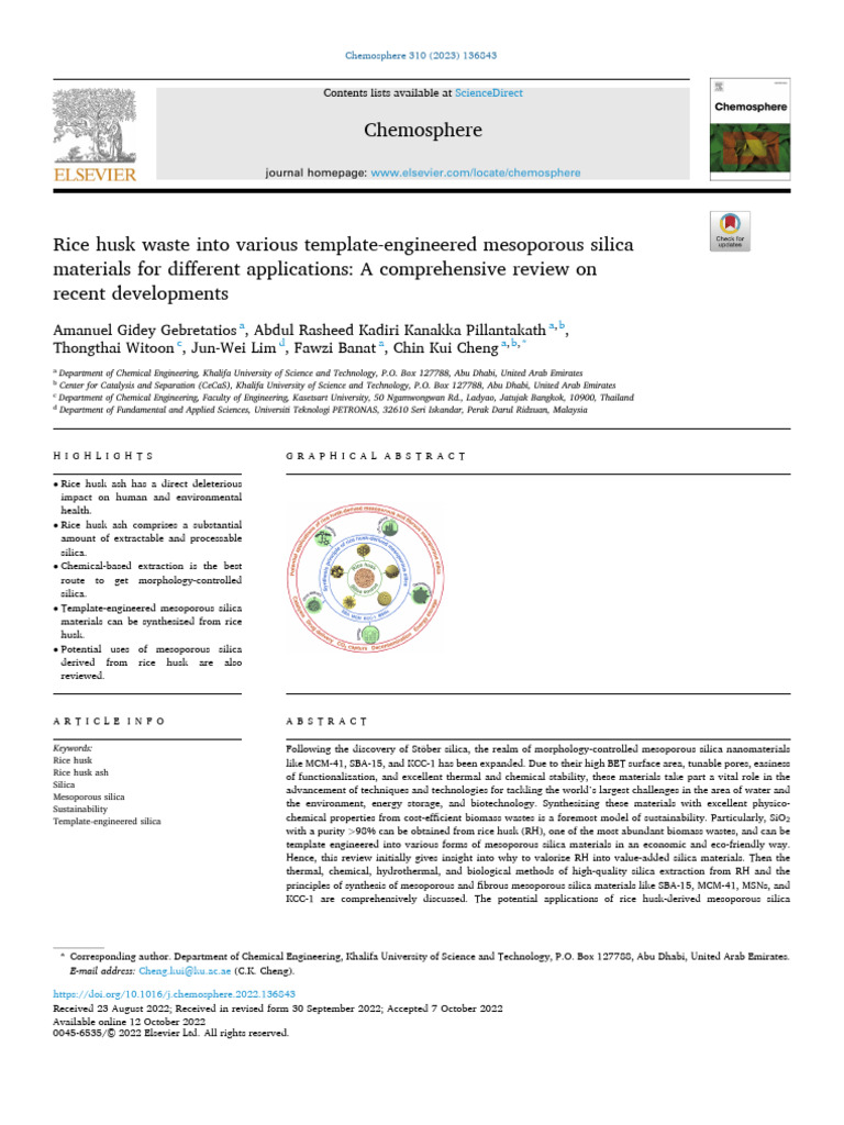 1 s2.0 S0045653522033367 Main | PDF | Silicon Dioxide | Pyrolysis