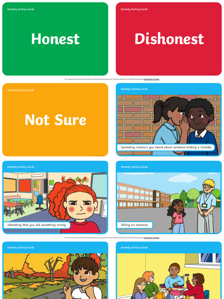 Honesty Sorting Cards Activity - Ver - 1 | PDF