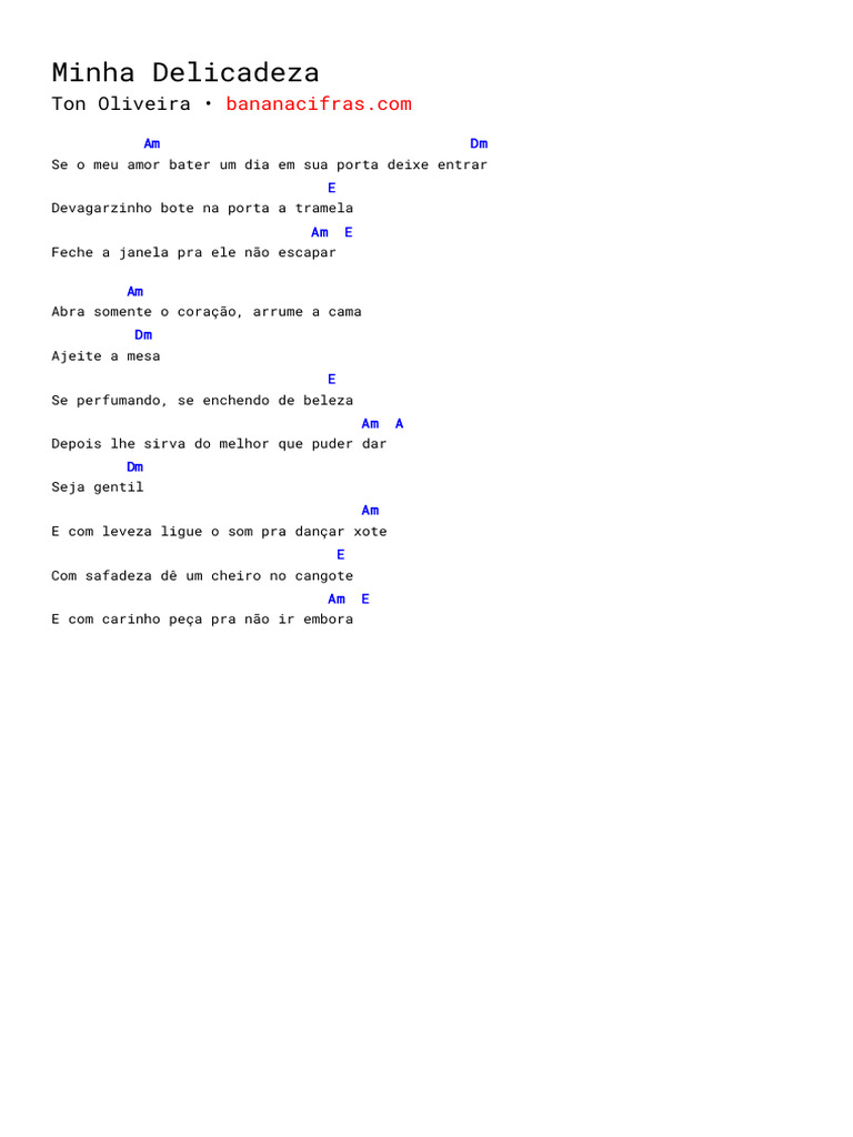 Minha Delicadeza CIFRA Ton Oliveira | PDF