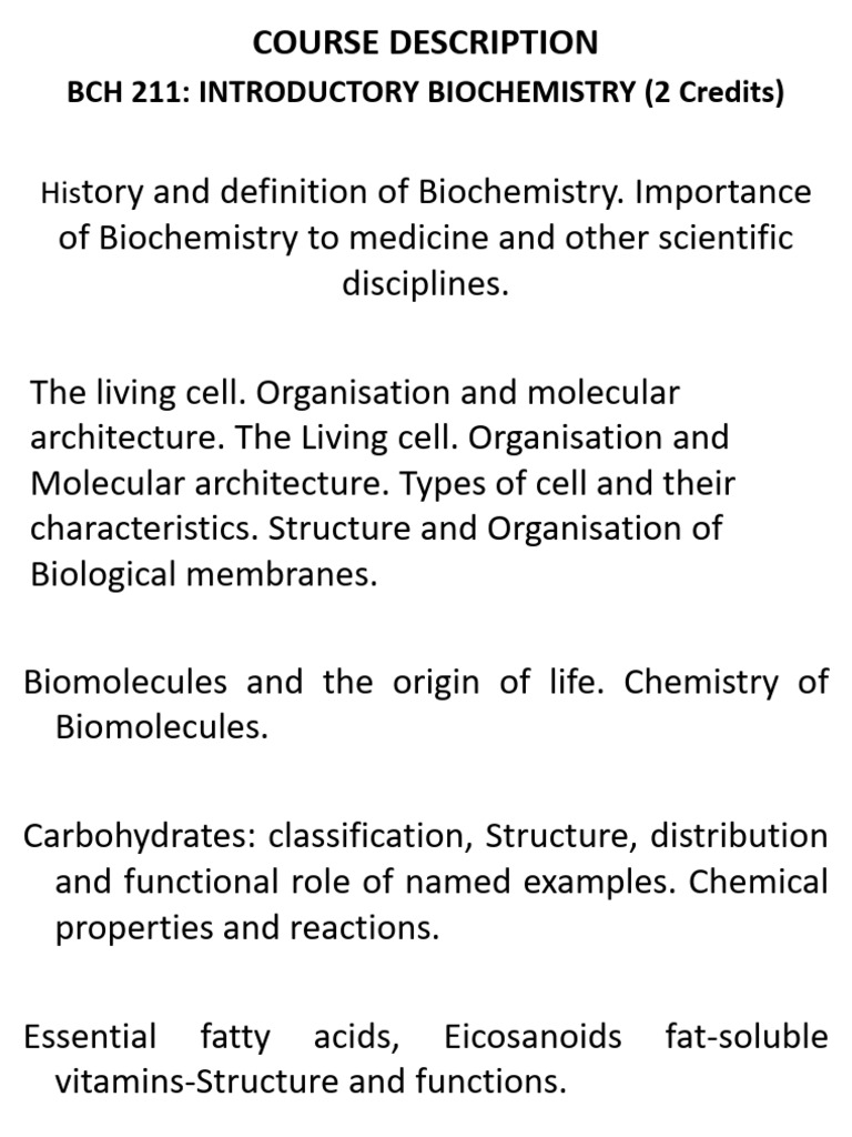 BCH 211 Histry N Defintn BCH | PDF | Biochemistry | Chemistry