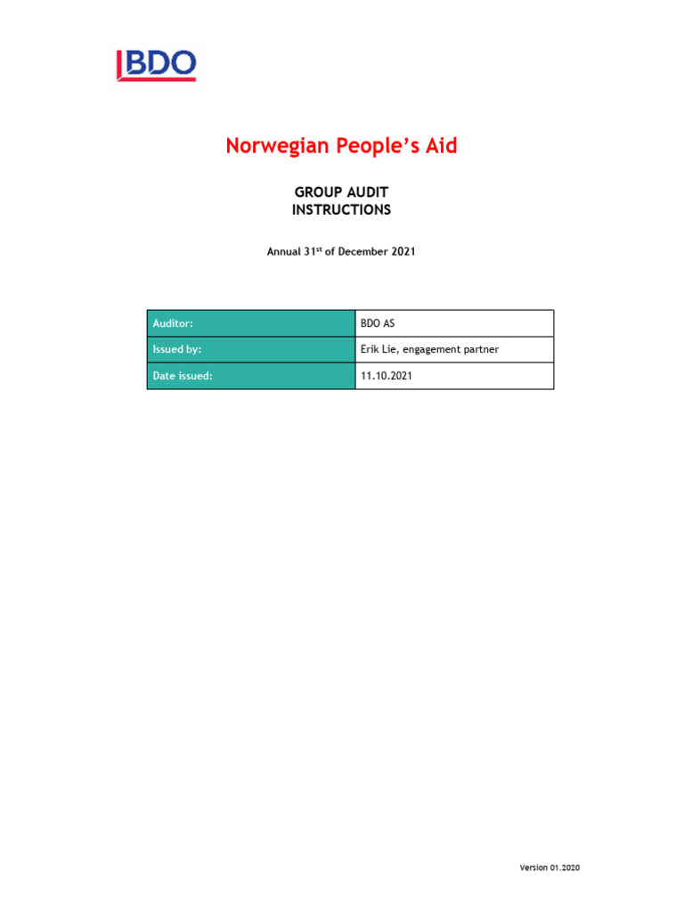 Group Audit Instruction Bdo | PDF | Audit | Internal Control