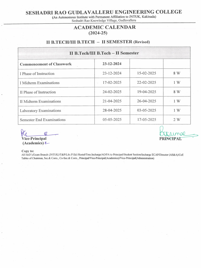 Academic Calendar_II & III B.tech_II Semester (Revised) | PDF