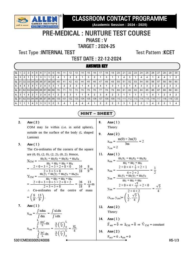 2212 Pre-Medical Nurture Phase-V Rmupu Paper Ans. | PDF | Chemistry | Scientific Phenomena